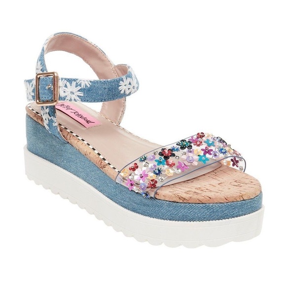Betsey Johnson | Shoes | Betsy Johnson Faegan Denim Pvc Floral Platform ...